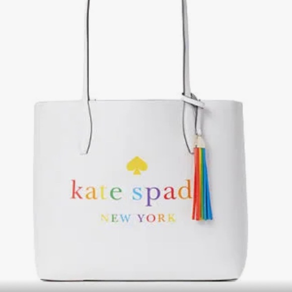 kate spade | Bags | Rarekate Spade Pride Tote Bag Whitemulti Rainbow ...